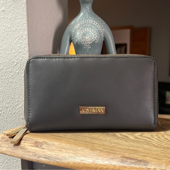 Joy & Iman | Bags | Joy Iman Gray Leather Zip Wallet | Poshmark